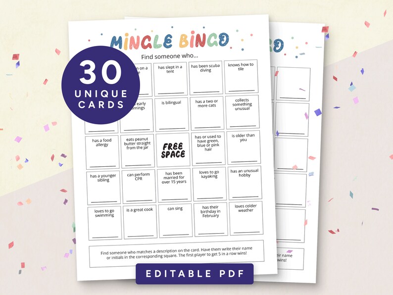 Mingle Bingo, Find the Guest Bingo, Get to Know You Bingo, Find Someone ...