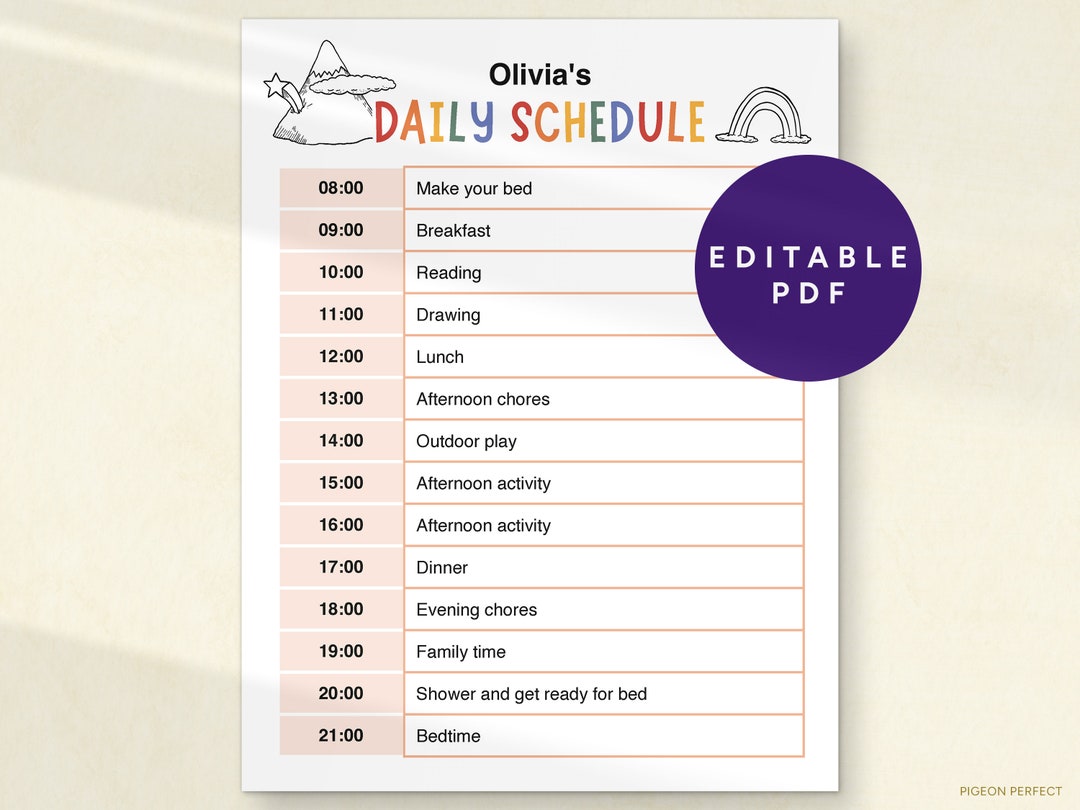 Kids Daily Schedule, Daily Routine, Kids Summer Schedule, Daily Routine ...
