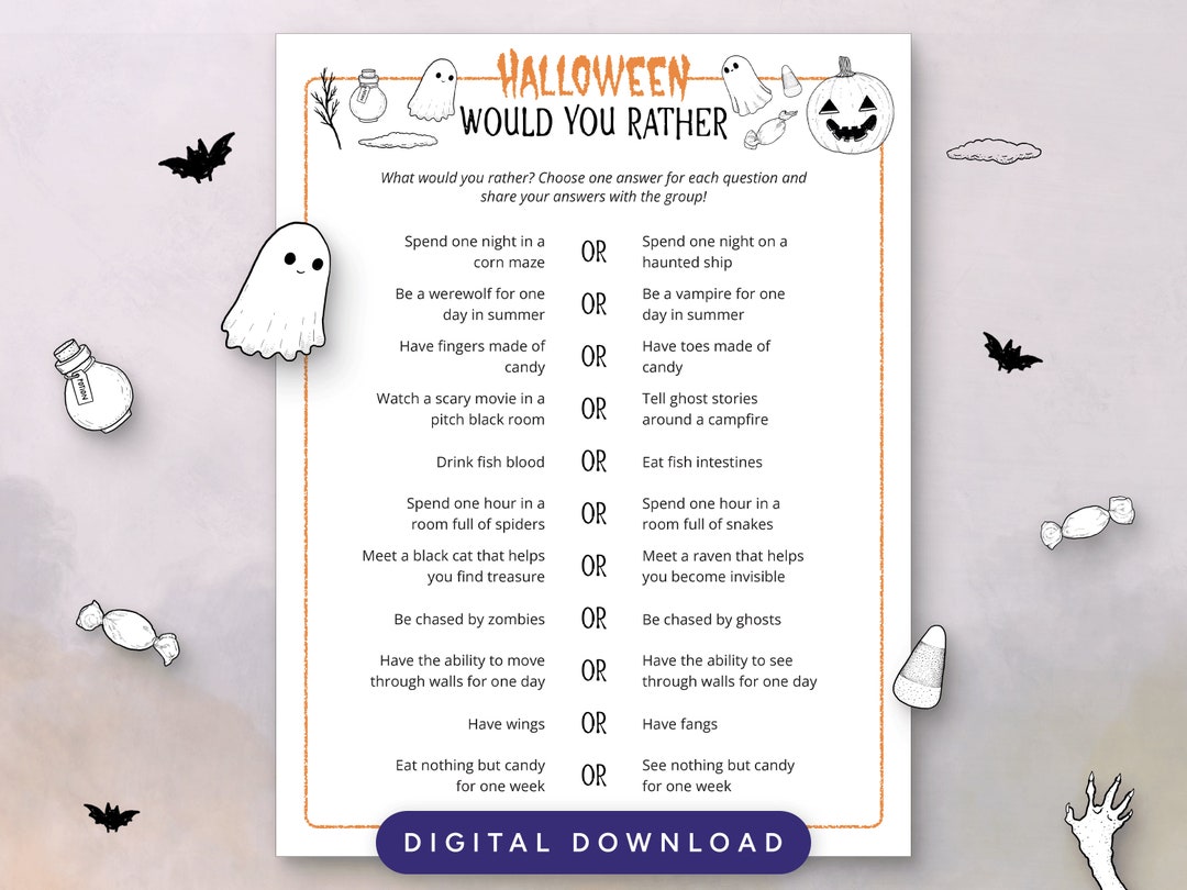 Halloween Would You Rather Printable, This or That Game, Halloween ...