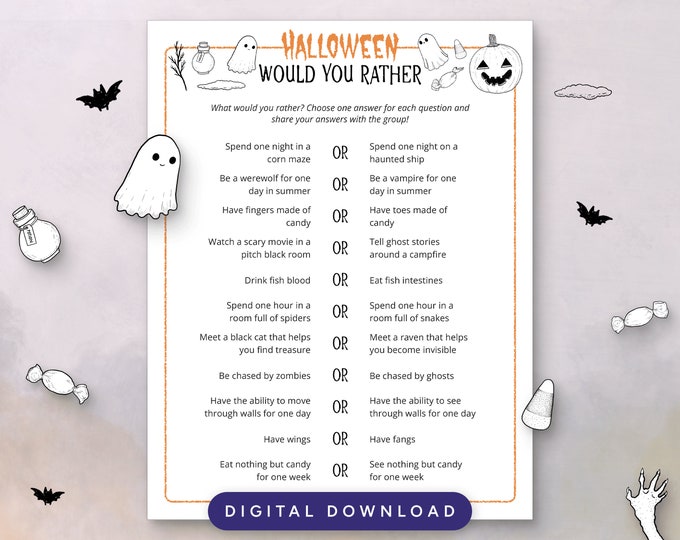 Halloween Would You Rather Printable, This or That Game, Halloween ...