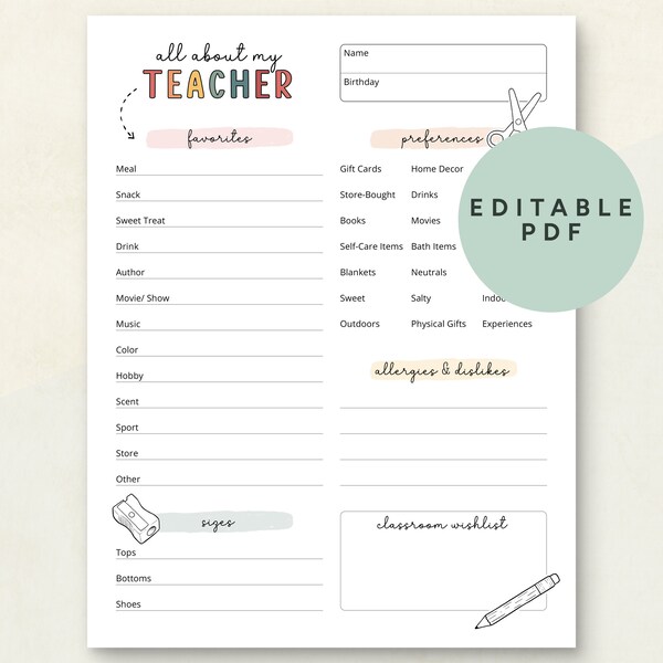 Teacher Questionnaire - Etsy