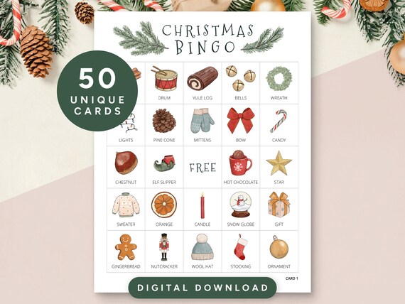 Christmas Bingo Game Christmas Crafts Party Cards Printable Family ...