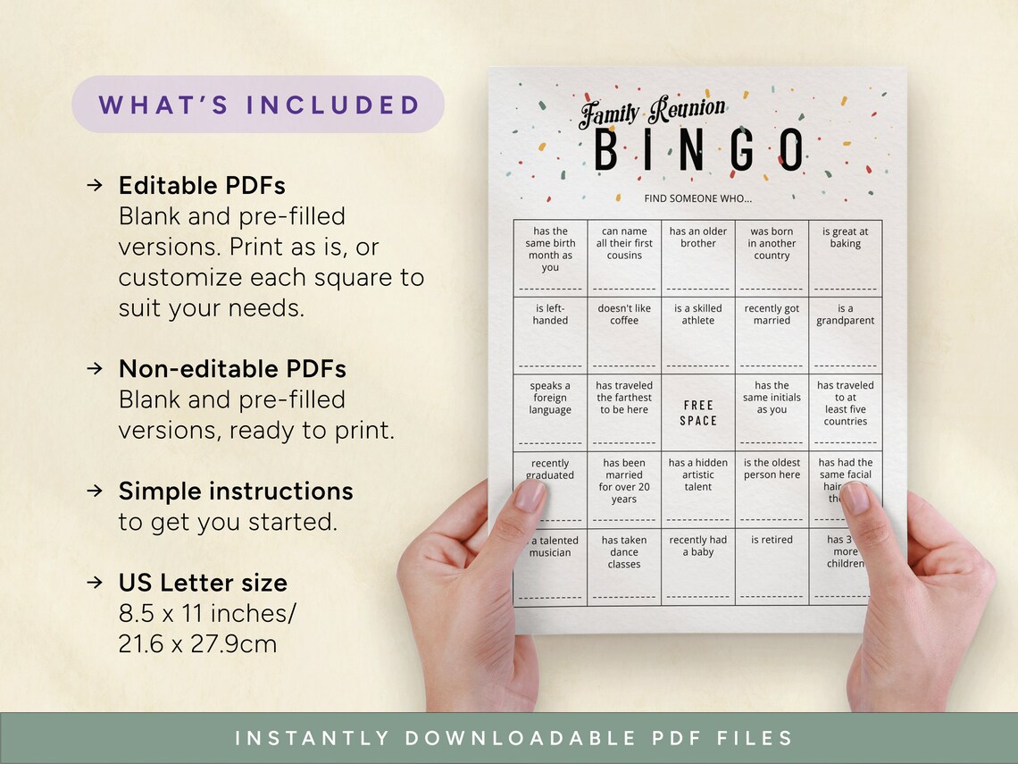 Editable Family Reunion Bingo Game, Get to Know You Bingo, Find the ...