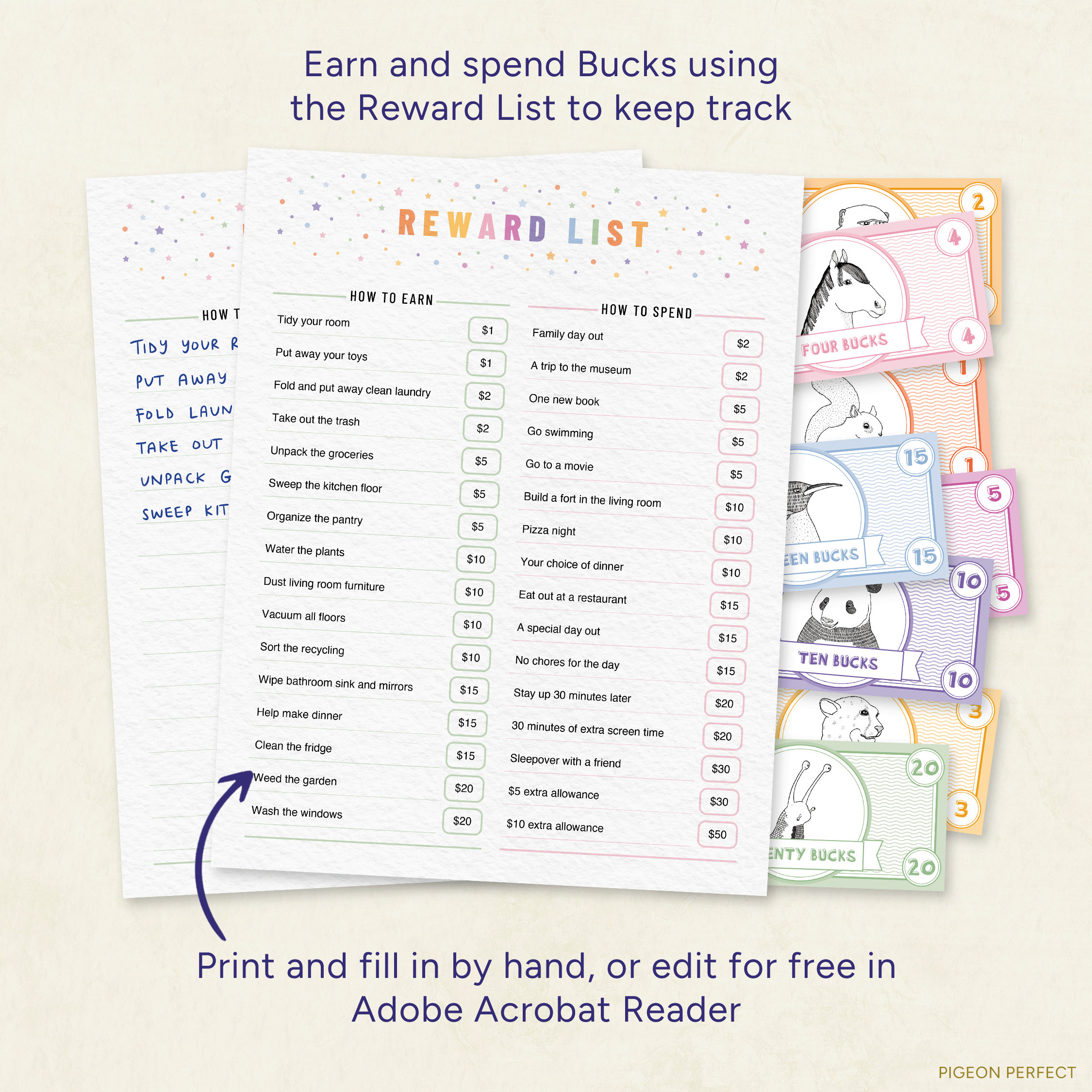 Editable Kids Reward Bucks, Printable Play Money, Reward System for ...