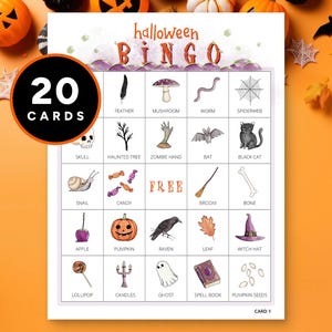 Halloween Bingo, 20 Halloween Bingo Cards, Printable Halloween Bingo ...