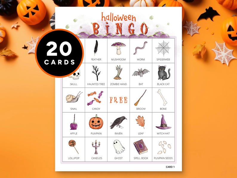 Halloween Bingo, 20 Halloween Bingo Cards, Printable Halloween Bingo ...