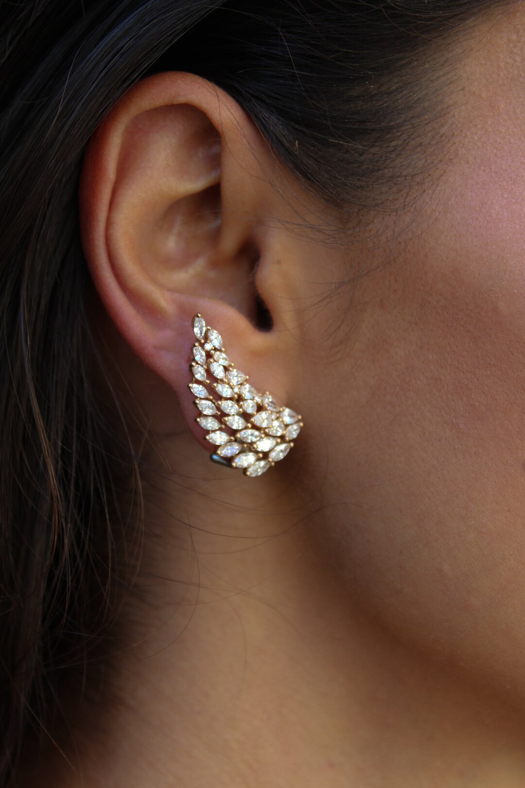 Diamond Feather Style Stud Earrings, 3.60 Ct Mix Shape F/VS Round ...