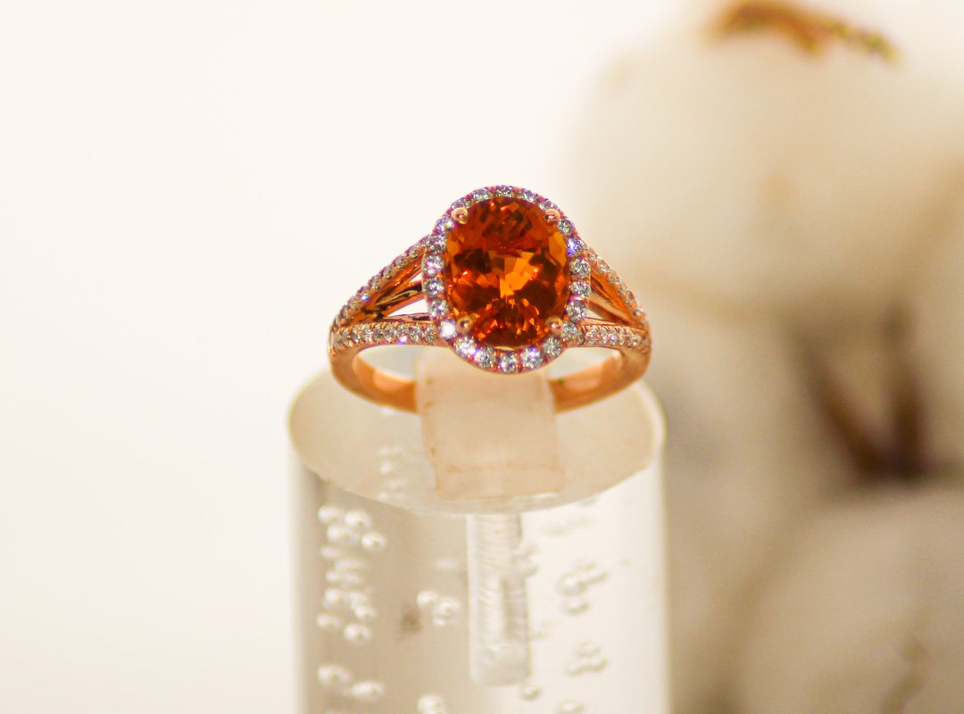 Orange Citrine Ring With Diamonds, Oval Shape Orange Stone, 0.62 Ct ...
