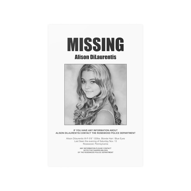 Alison Dilaurentis Missing Poster Pretty Little Liars - Etsy