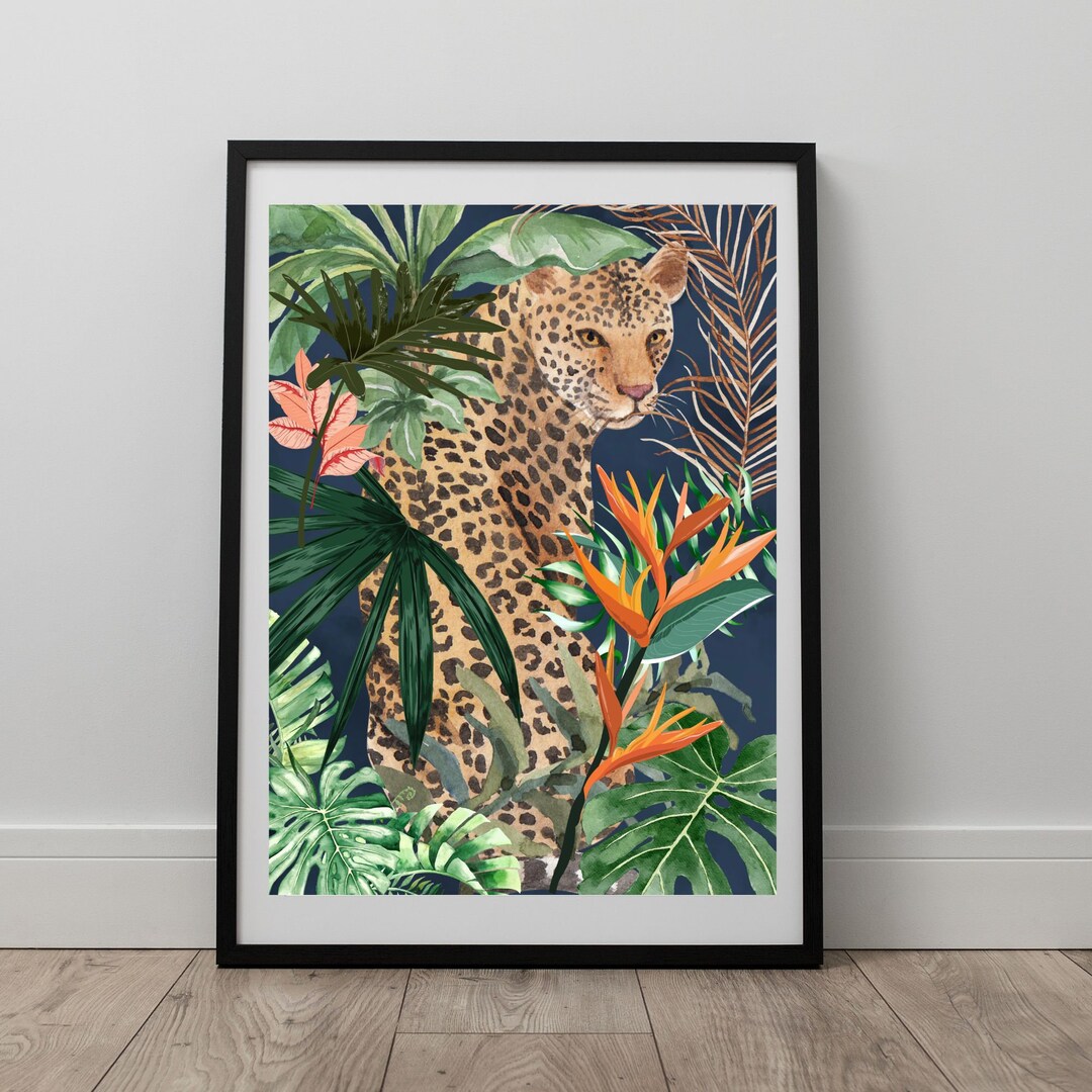 Leopard Wall Art Jungle Tropical Leaves Print Animal Poster Leopard ...