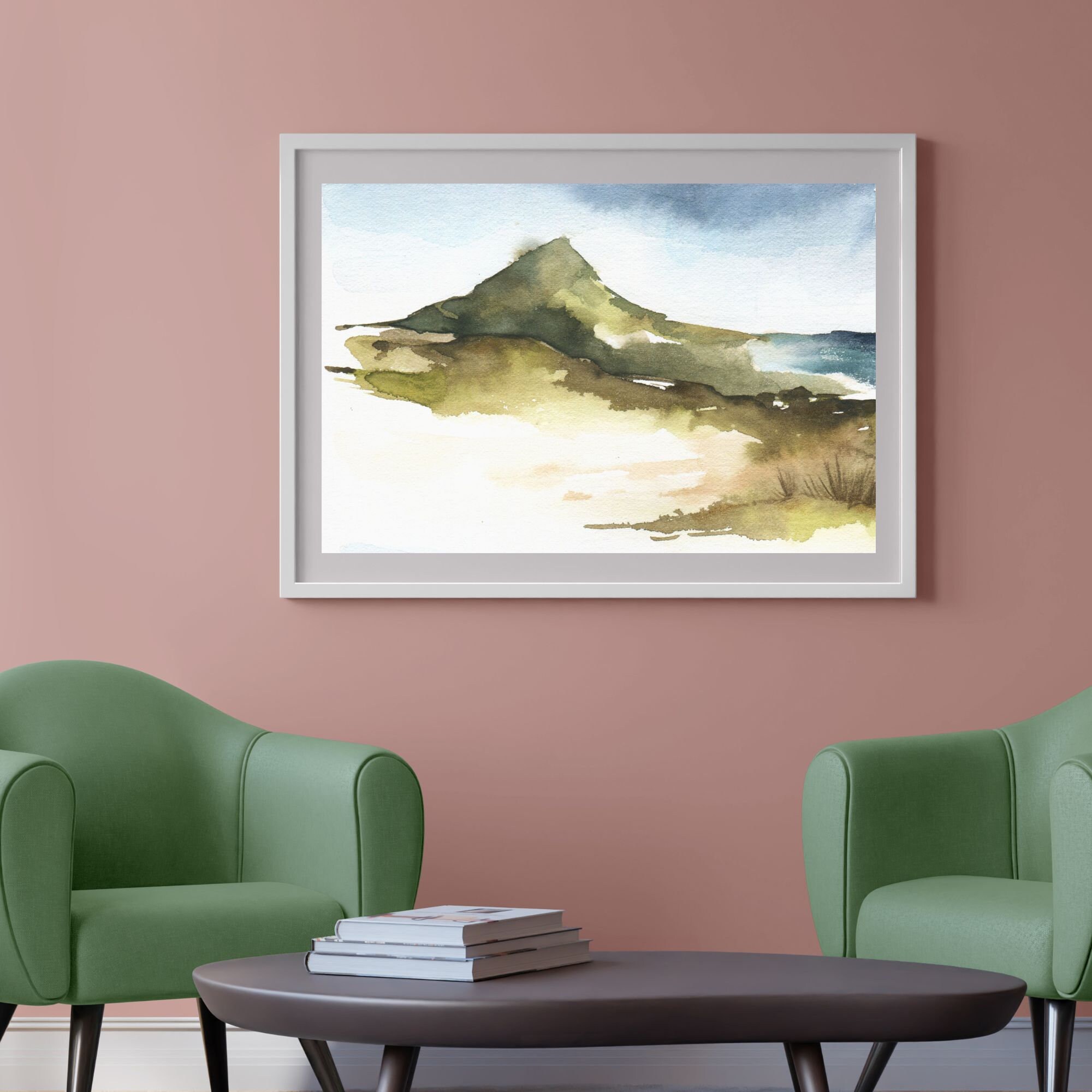 Coastal Watercolor Painting Beachscape Artwork Seascape Soft Blue and ...