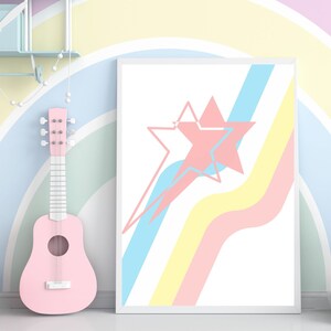 Pastel Star Wall Art, Preppy Room Decor, Lightning Bolt Flash Print ...
