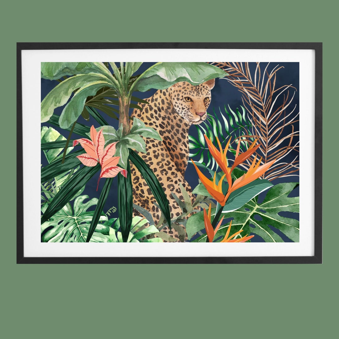 Leopard Wall Art Jungle Tropical Leaves Print Animal Poster Leopard ...