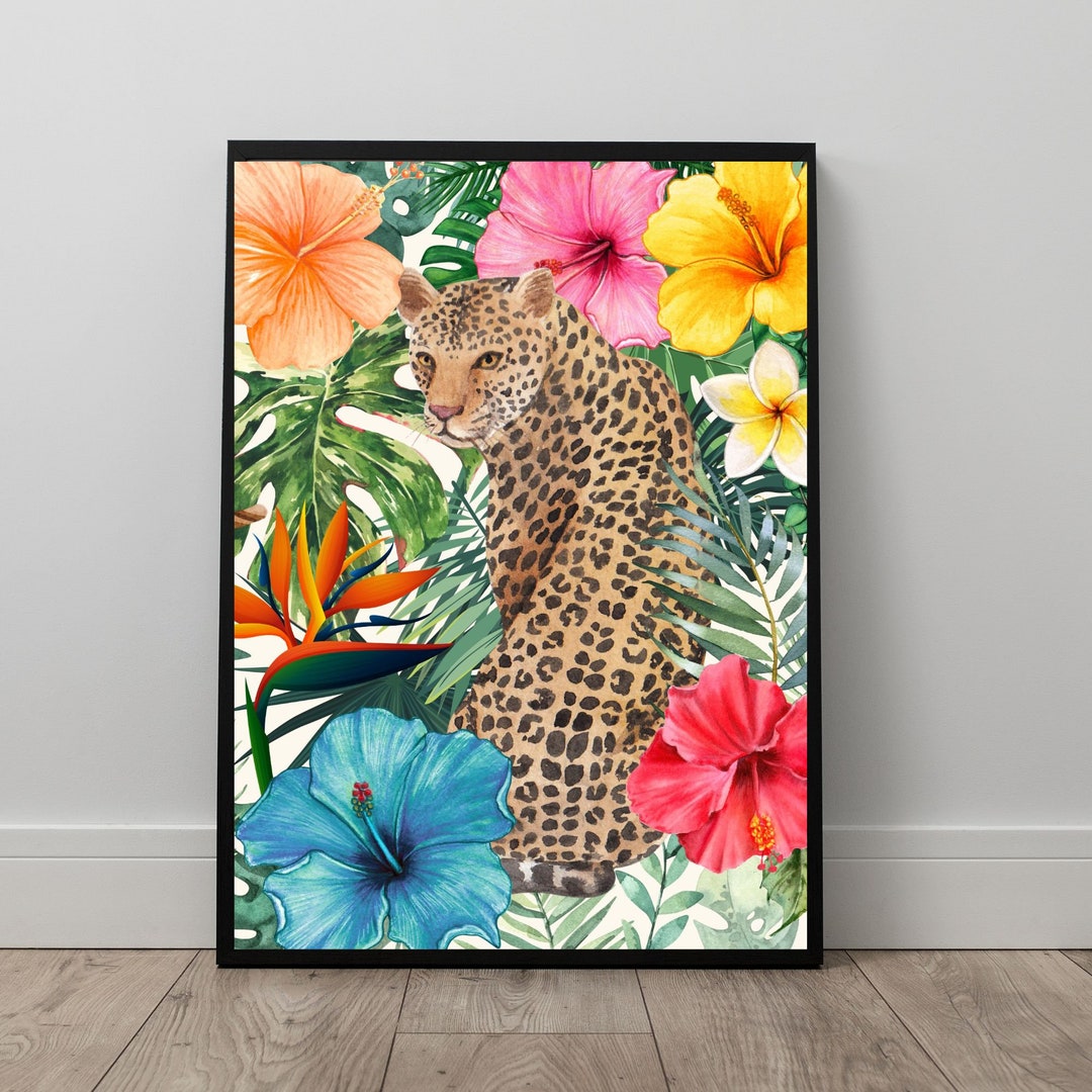 Tropical Cheetah Wall Art, Cheetah Art Print, Animal Poster, Colourful ...