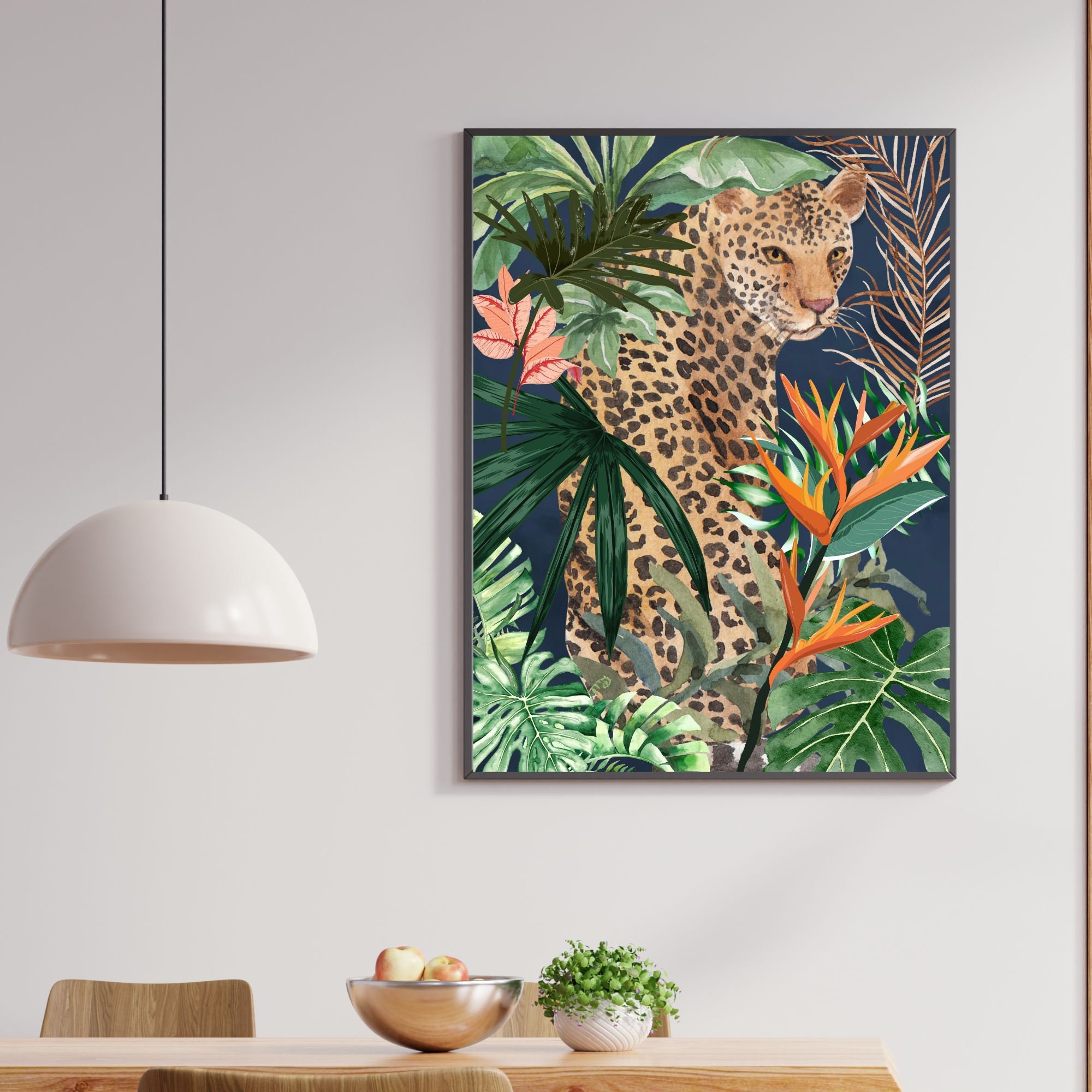 Leopard Wall Art Jungle Tropical Leaves Print Animal Poster Cheetah ...