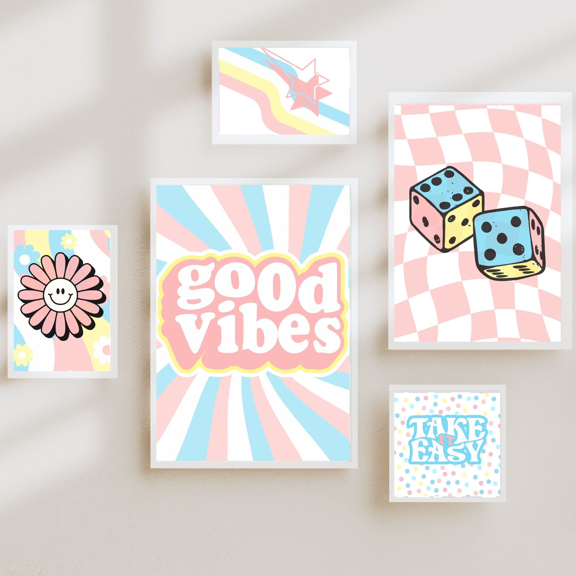 Pastel Star Wall Art, Preppy Room Decor, Lightning Bolt Flash Print ...