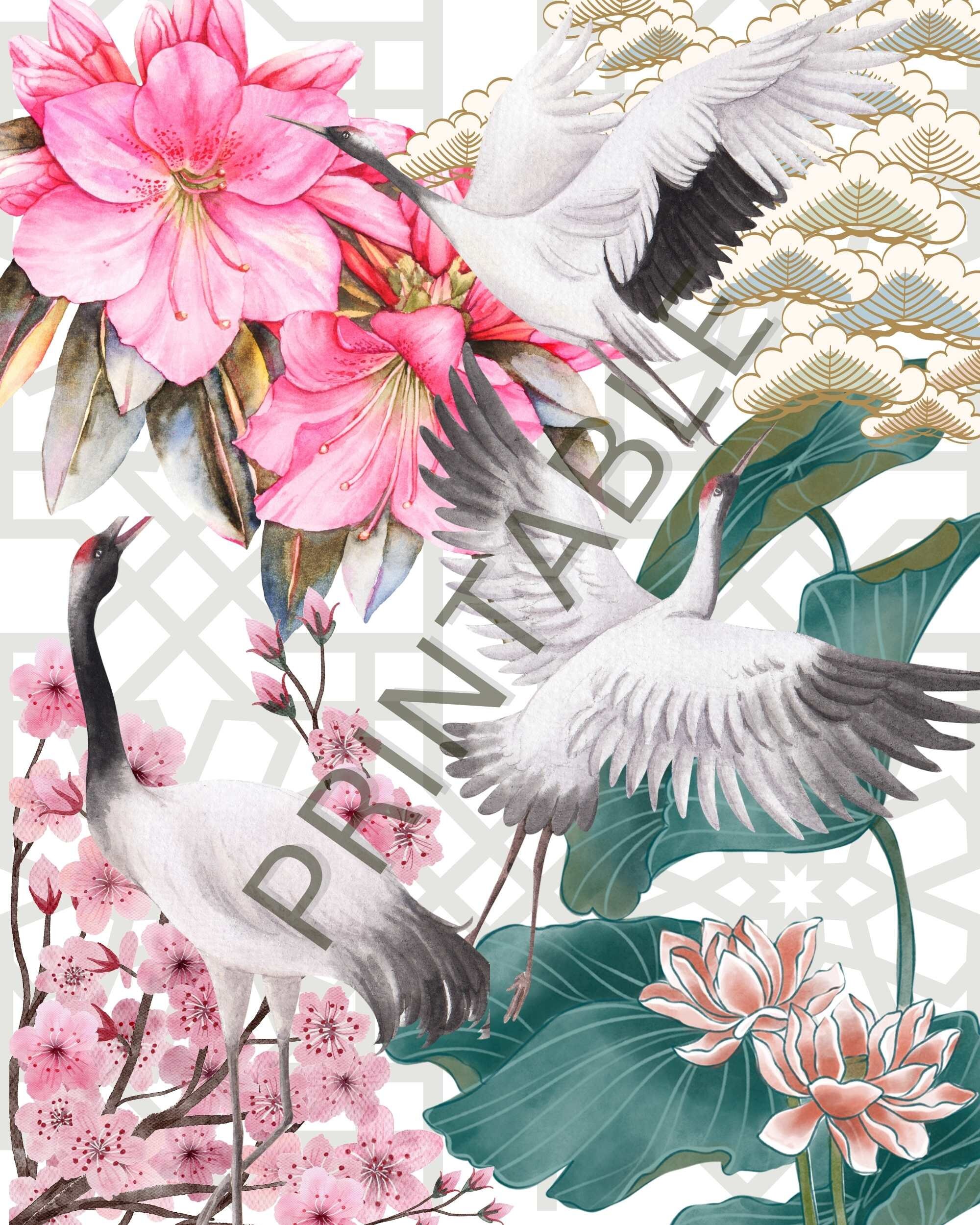 Happy Birthday Card for Her Mum Japanese Crane Floral Vintage Sister ...