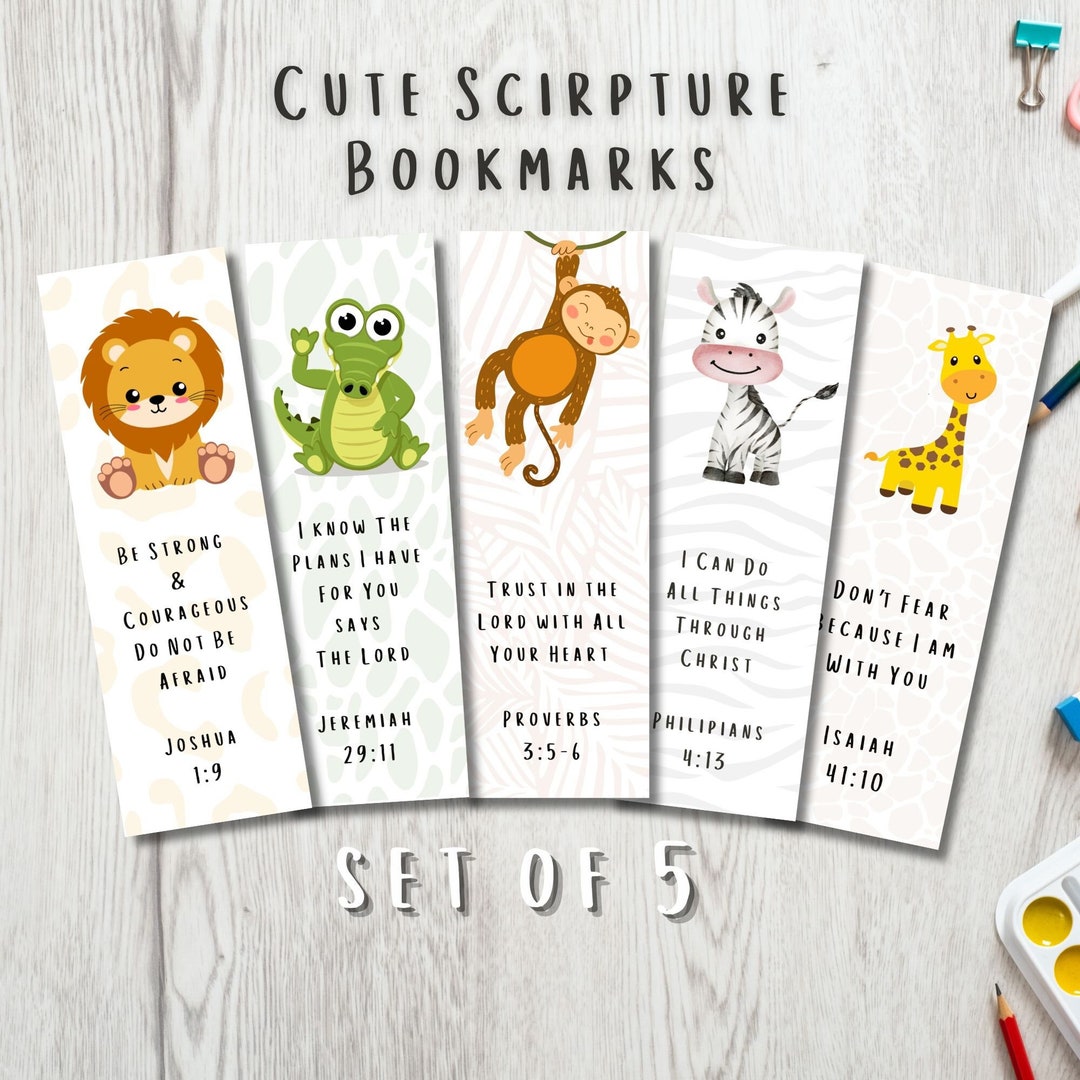 5 Cute Kids Bookmarks Bible Digital Bookmarks Kids Positive Scripture ...