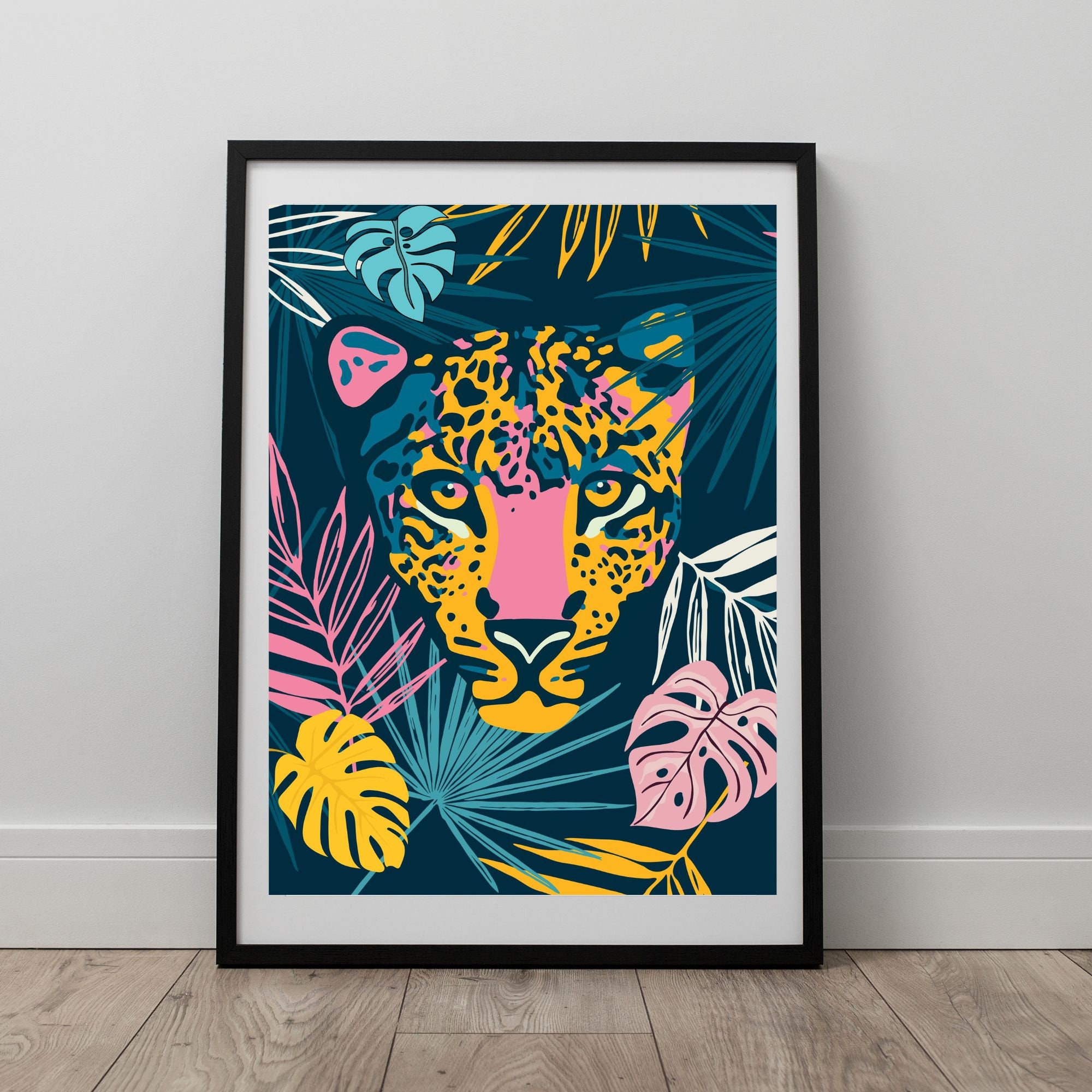 Leopard Wall Art Jungle Tropical Leaves Print Animal Poster for Bedroom ...