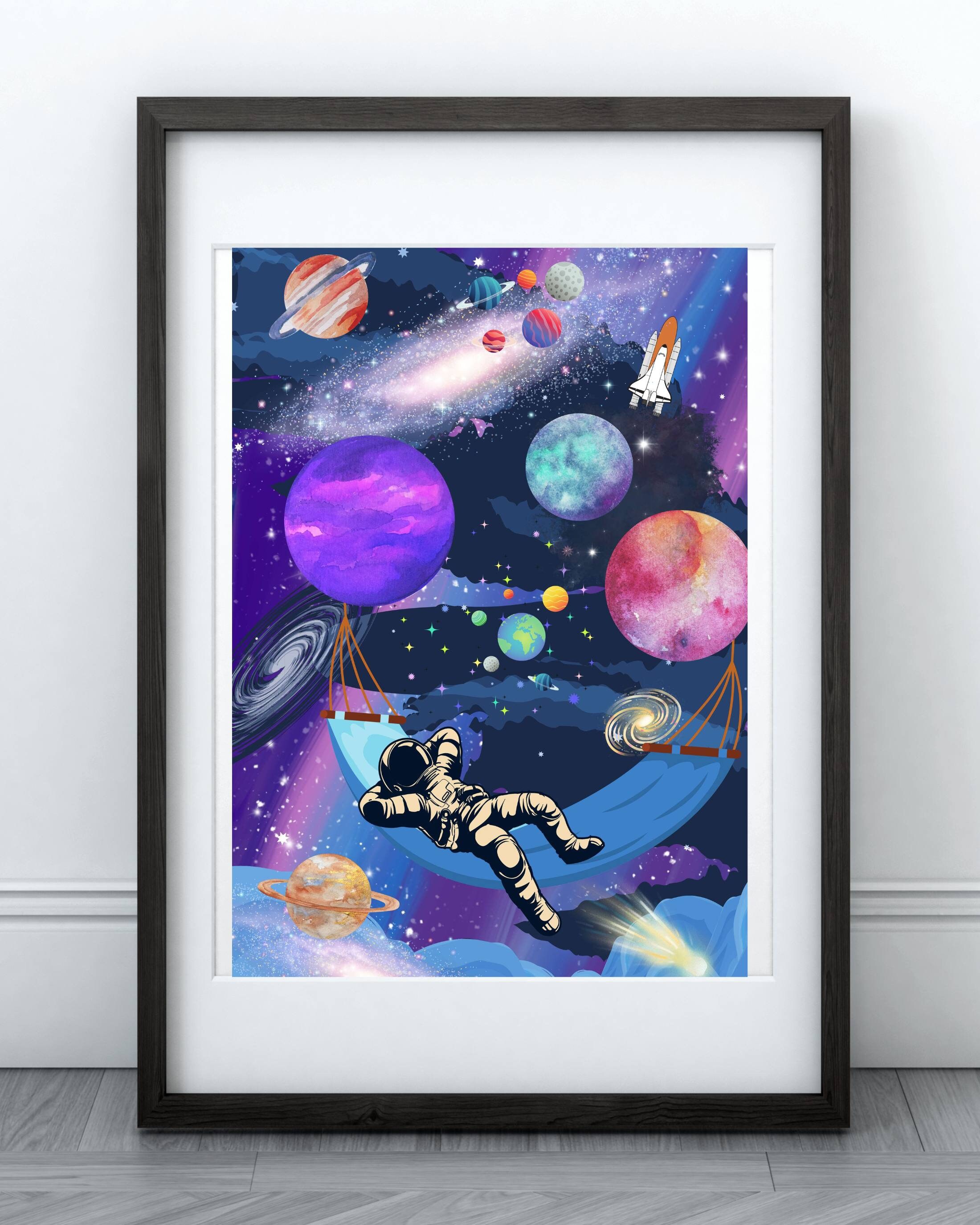 Spaceman Wall Art Astronaut Poster Space Galaxy Print Kids Room Planets ...