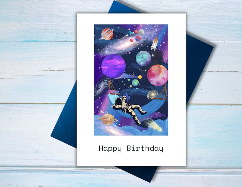 PRINTABLE Solar System Spaceman Birthday Card for Him Card Fantasy ...