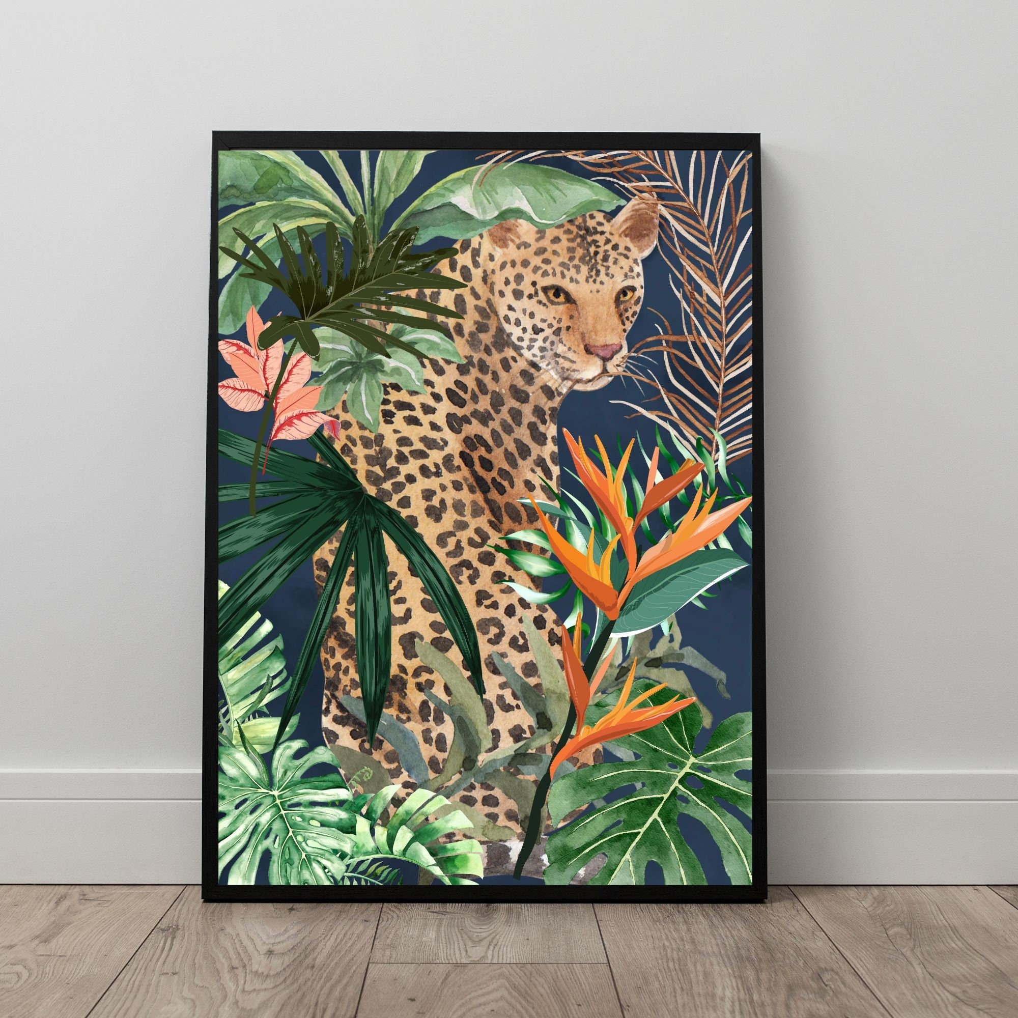 Leopard Wall Art Jungle Tropical Leaves Print Animal Poster Cheetah ...