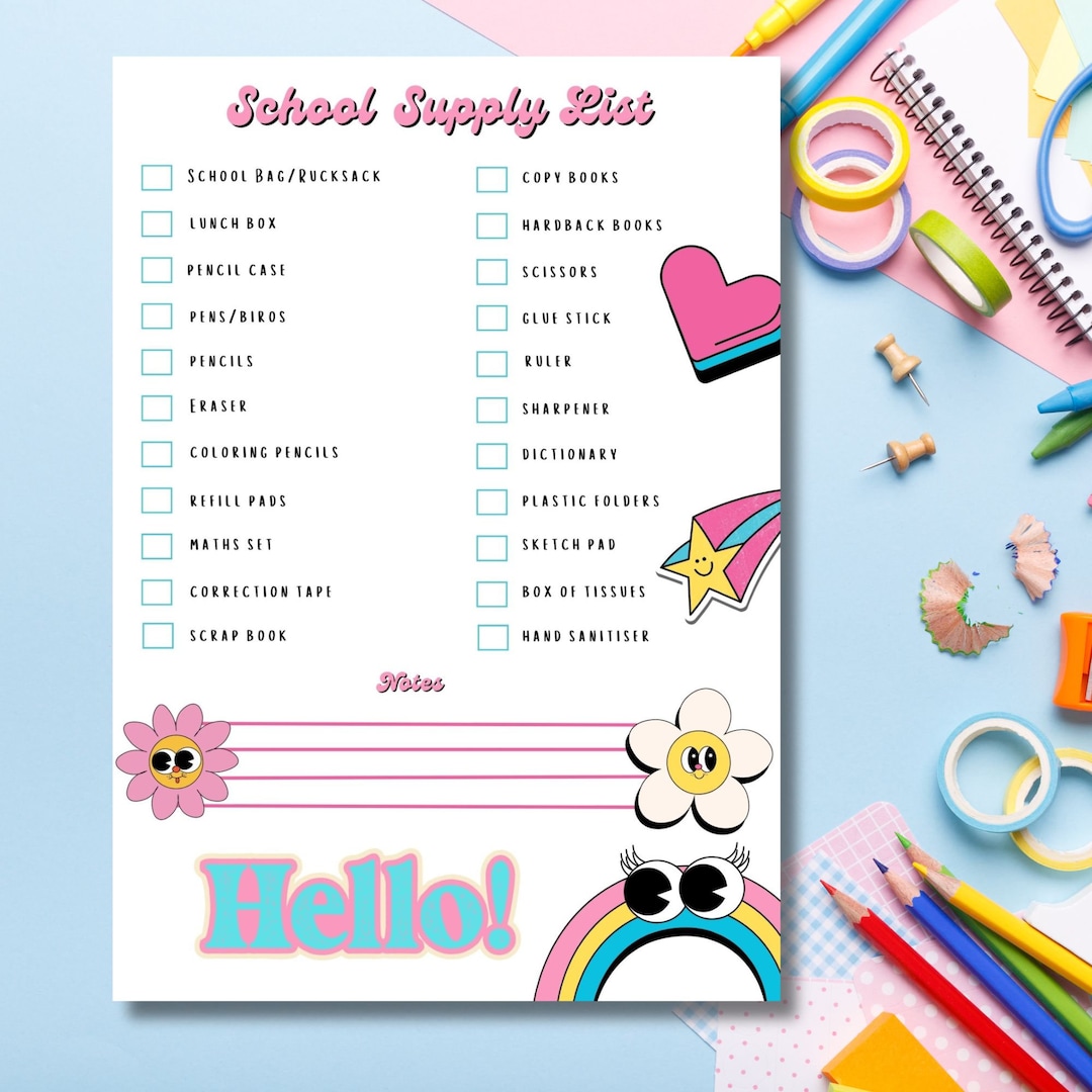 Retro School Supplies List: Preppy Planner (digital Download) - Etsy