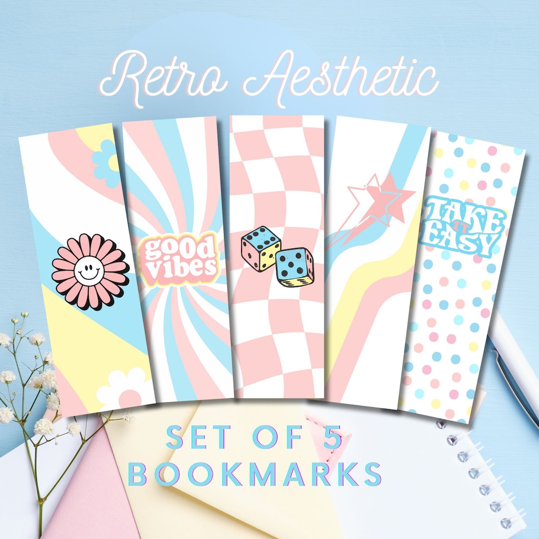 Preppy Bookmarks Printable Set of 5 Digital Retro Pastel Good Vibes ...
