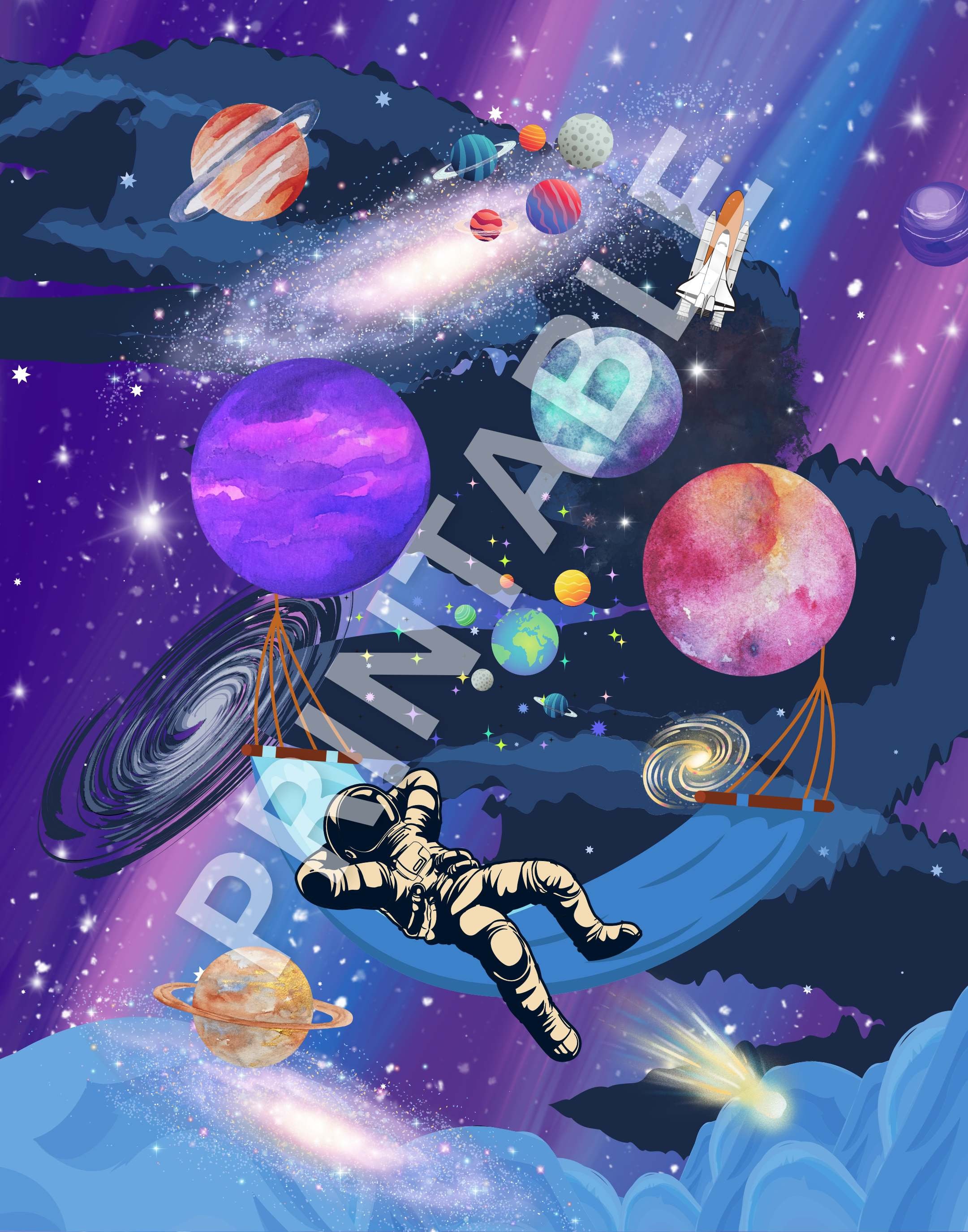 PRINTABLE Solar System Spaceman Birthday Card for Him Card Fantasy ...