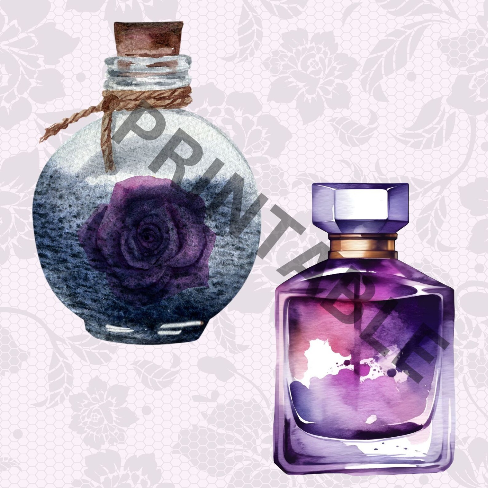 Victorian Dark Academia Whimsigoth Purple Clip Art PNG 14 Printable ...