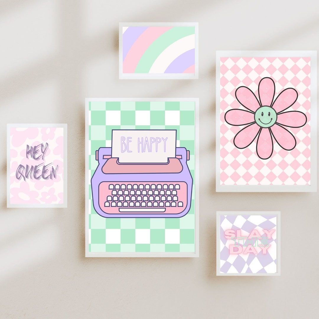 Danish Pastel Poster Set of 5 Pink Pastel Aesthetic Girl Room Decor ...