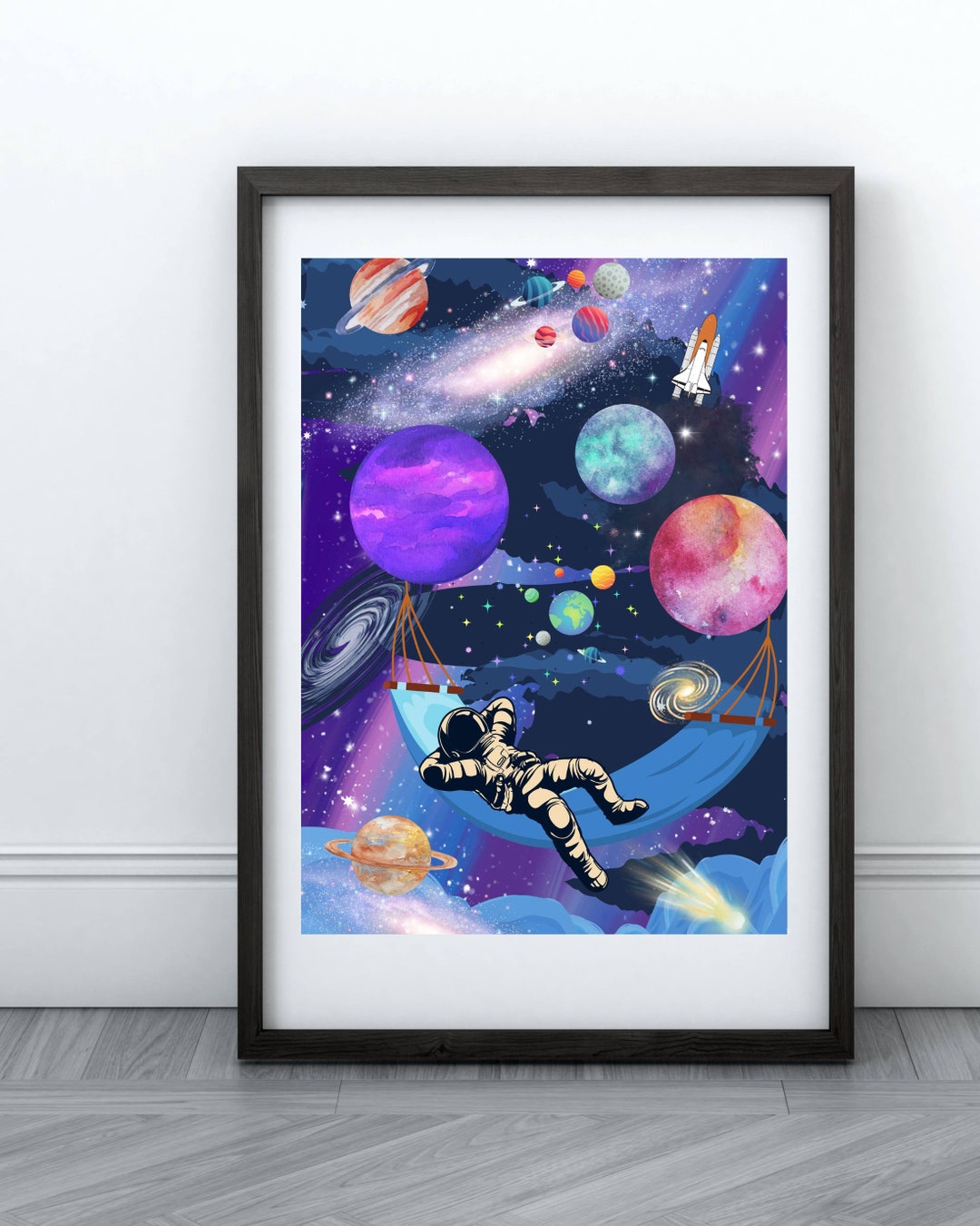 Spaceman Wall Art Astronaut Poster Space Galaxy Print Kids Room Planets ...