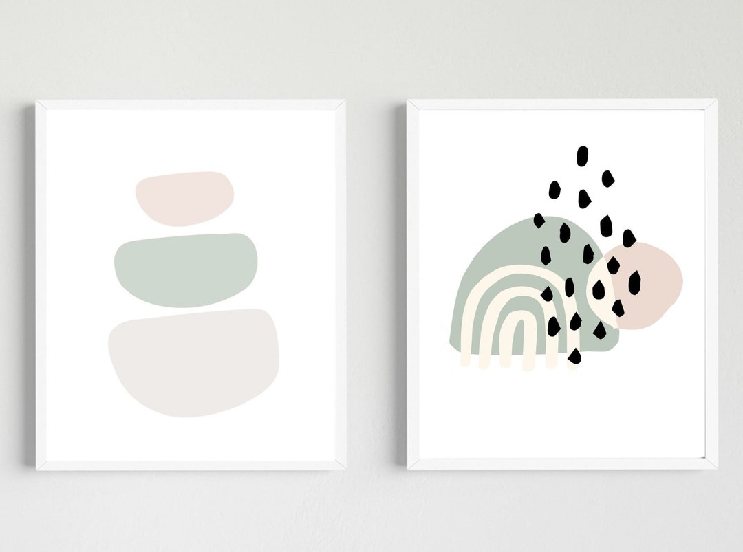 Sage Green and Pink Set of Two Prints, Boho Printable Sage Green and ...