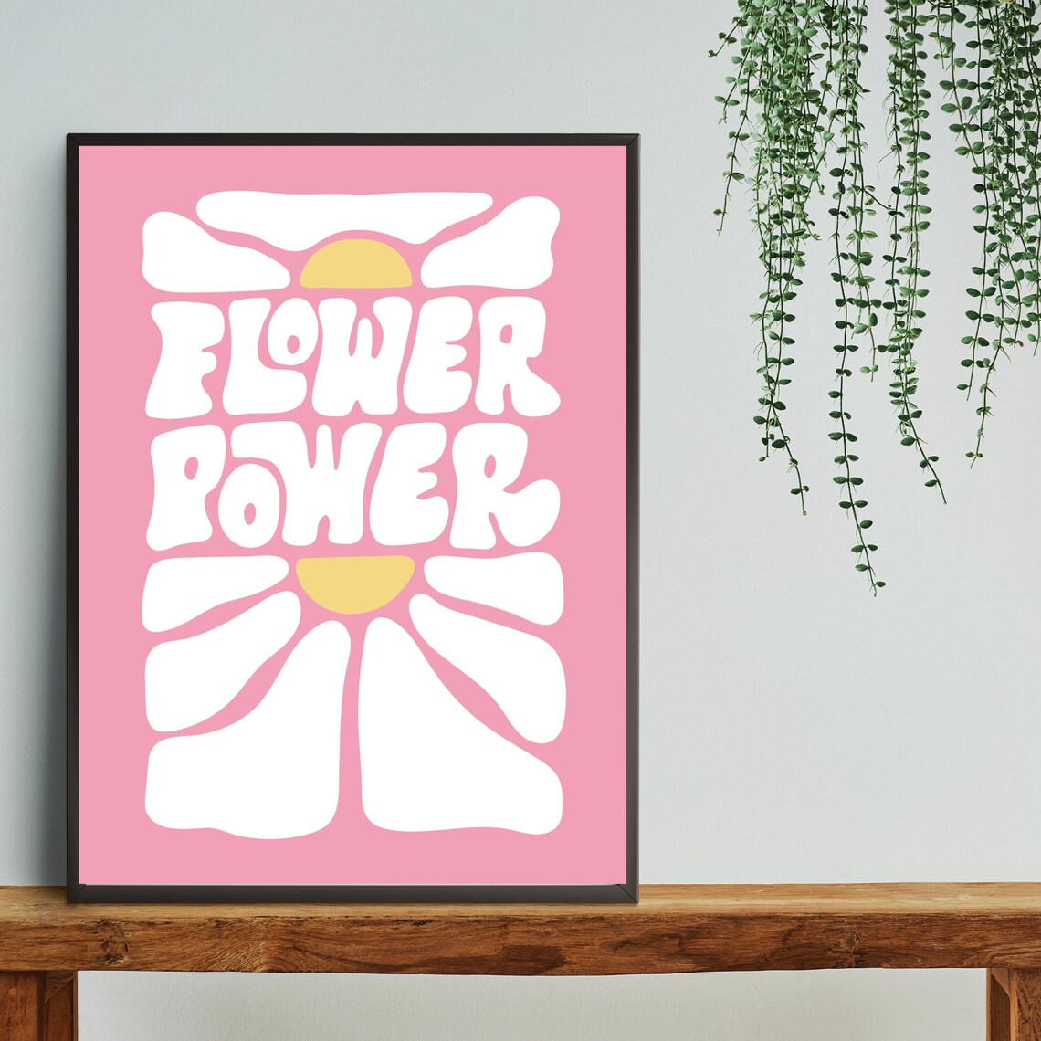 Flower Power Wall Art Pink Retro Poster Groovy Floral Bright Bold ...