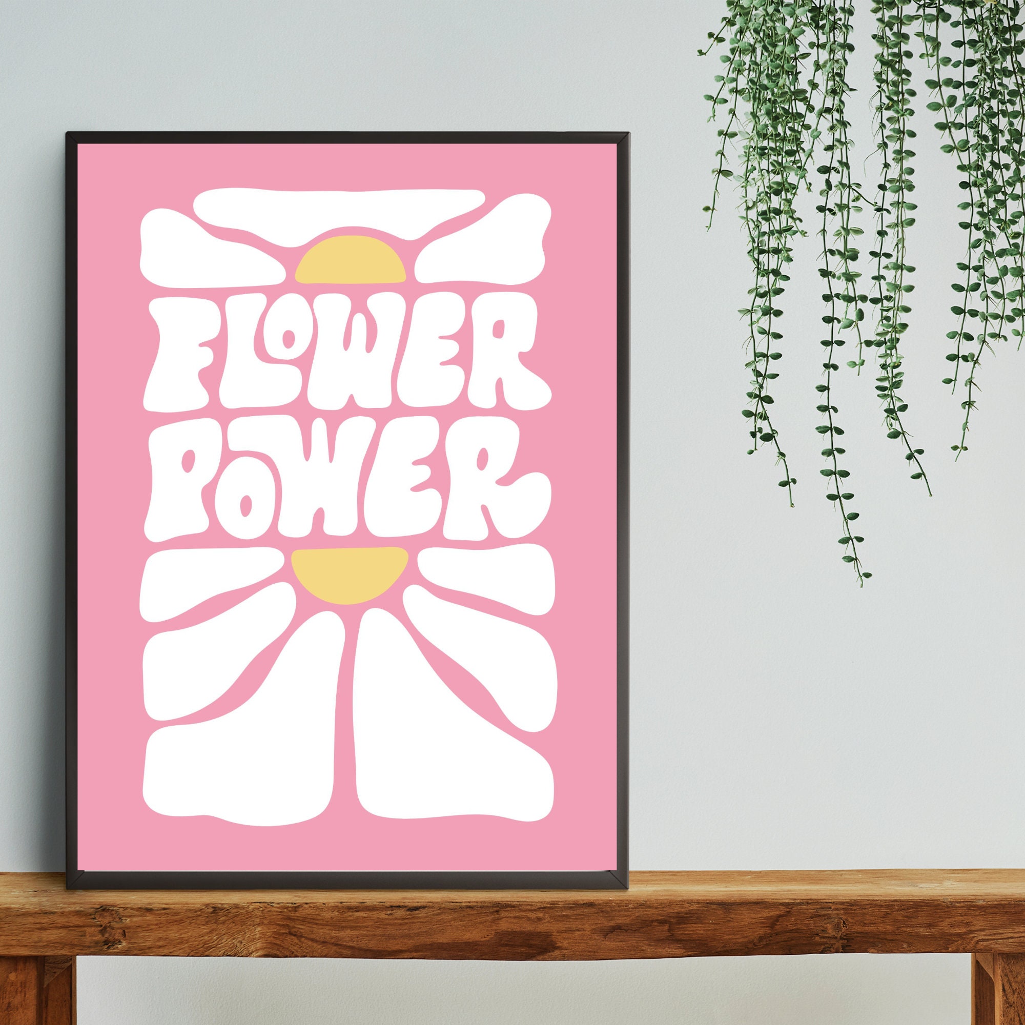 Flower Power Wall Art Pink Retro Poster Groovy Floral Bright Bold ...