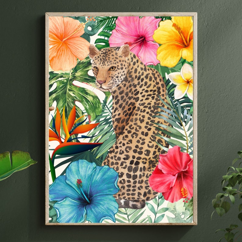 Tropical Cheetah Wall Art, Cheetah Art Print, Animal Poster, Colourful ...