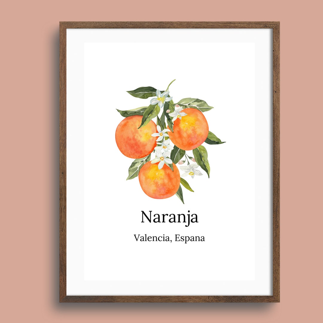 Naranja Spanish Orange Poster Kitchen Wall Art Valencia Oranges Fruit ...