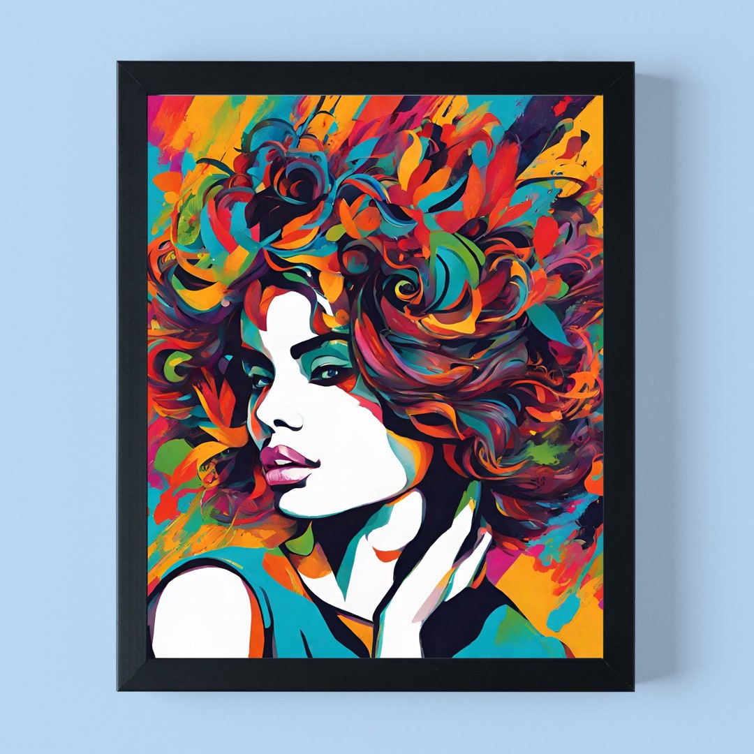 Female Retro Woman Wall Art Print Trippy Art Retro Pop Art Girl ...