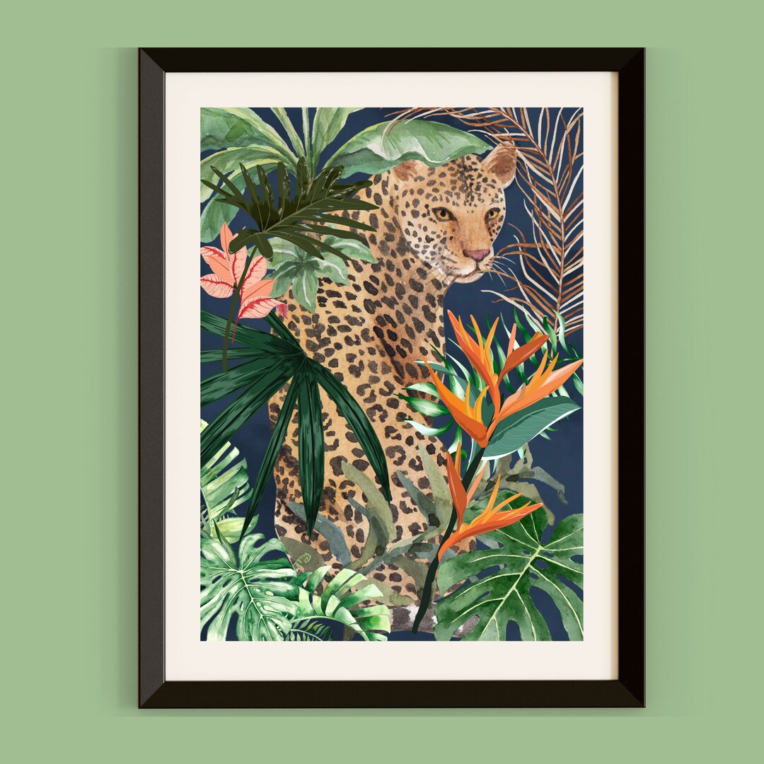 Leopard Wall Art Jungle Tropical Leaves Print Animal Poster Leopard ...