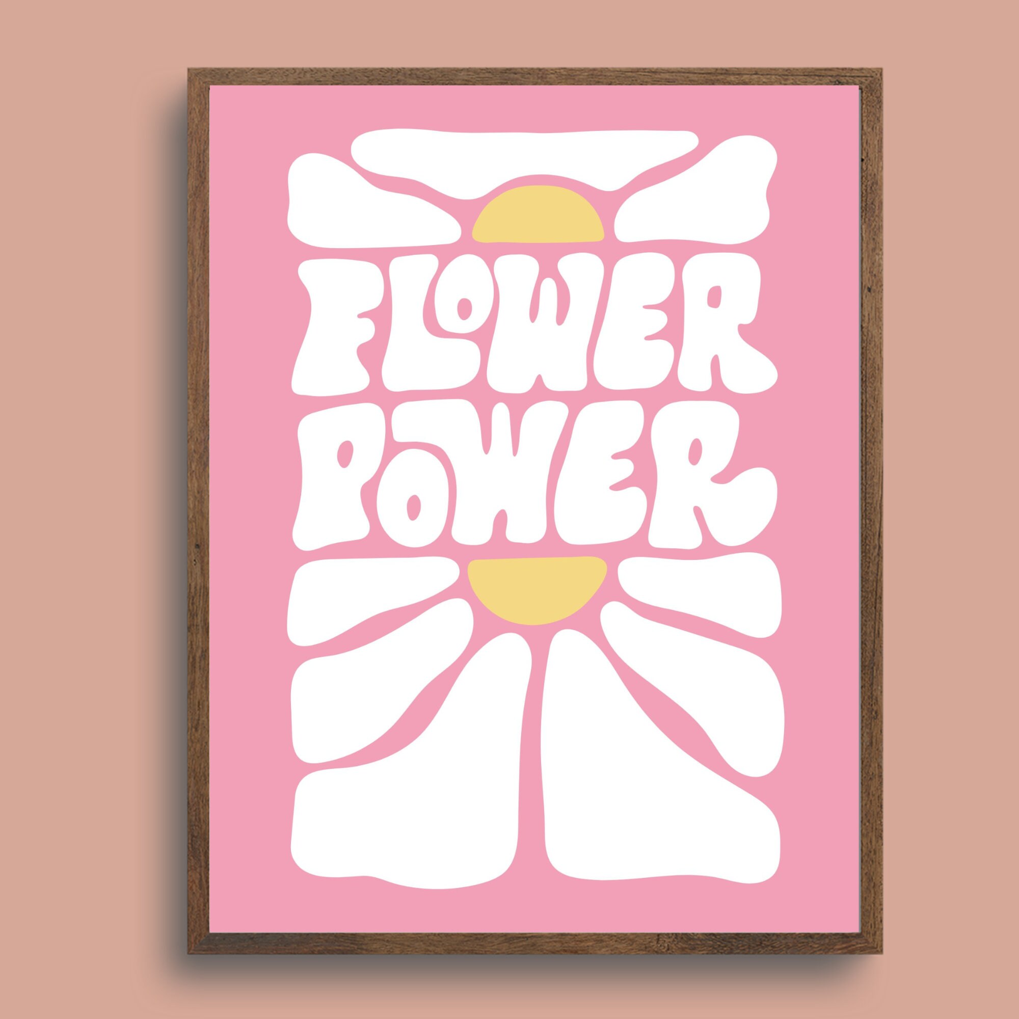 Flower Power Wall Art Pink Retro Poster Groovy Floral Bright Bold ...