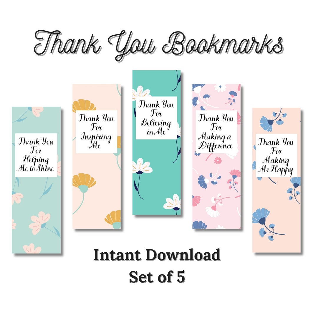 Floral Thank You Bookmarks: Teacher Appreciation Gift Set (digital ...