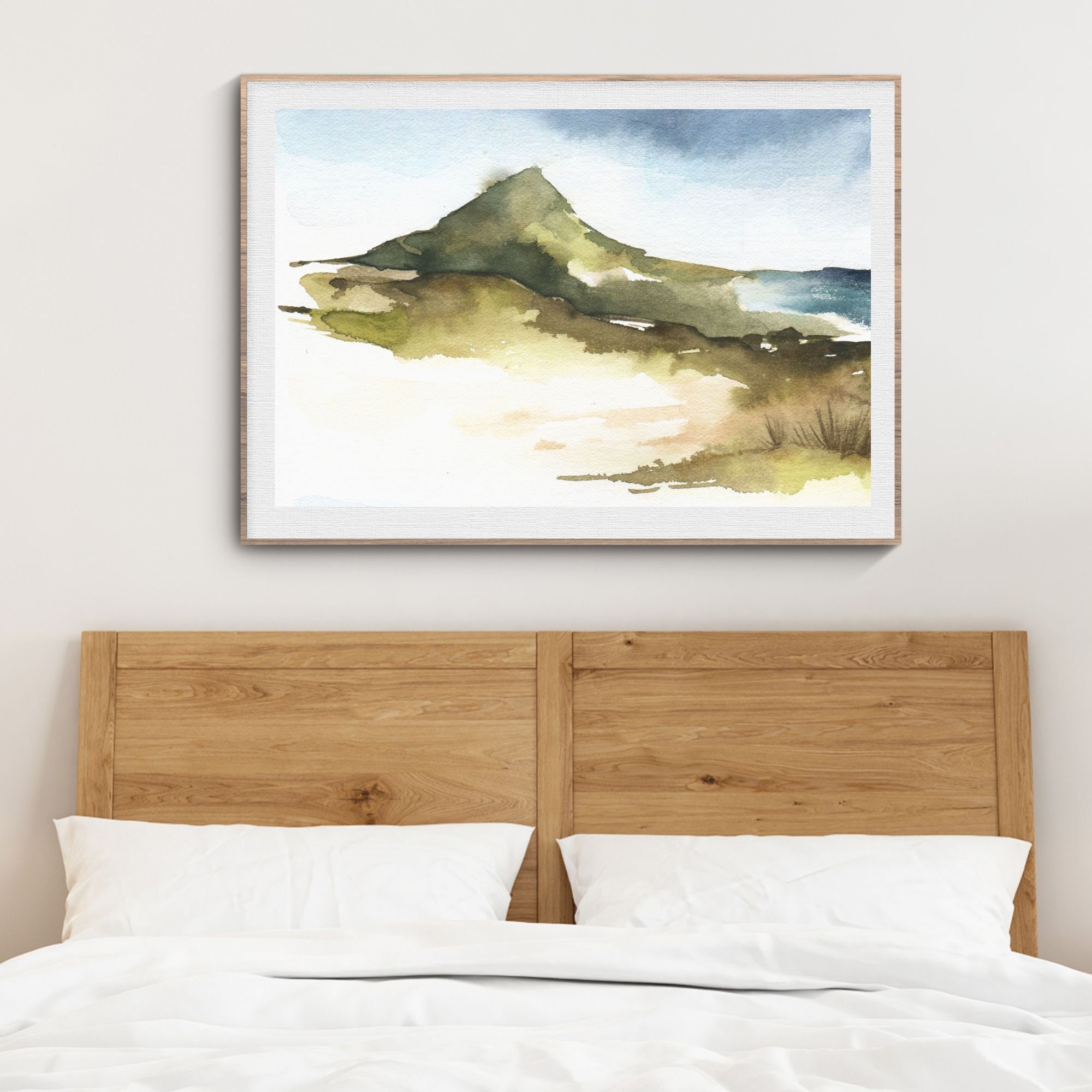 Coastal Watercolor Painting Beachscape Artwork Seascape Soft Blue and ...