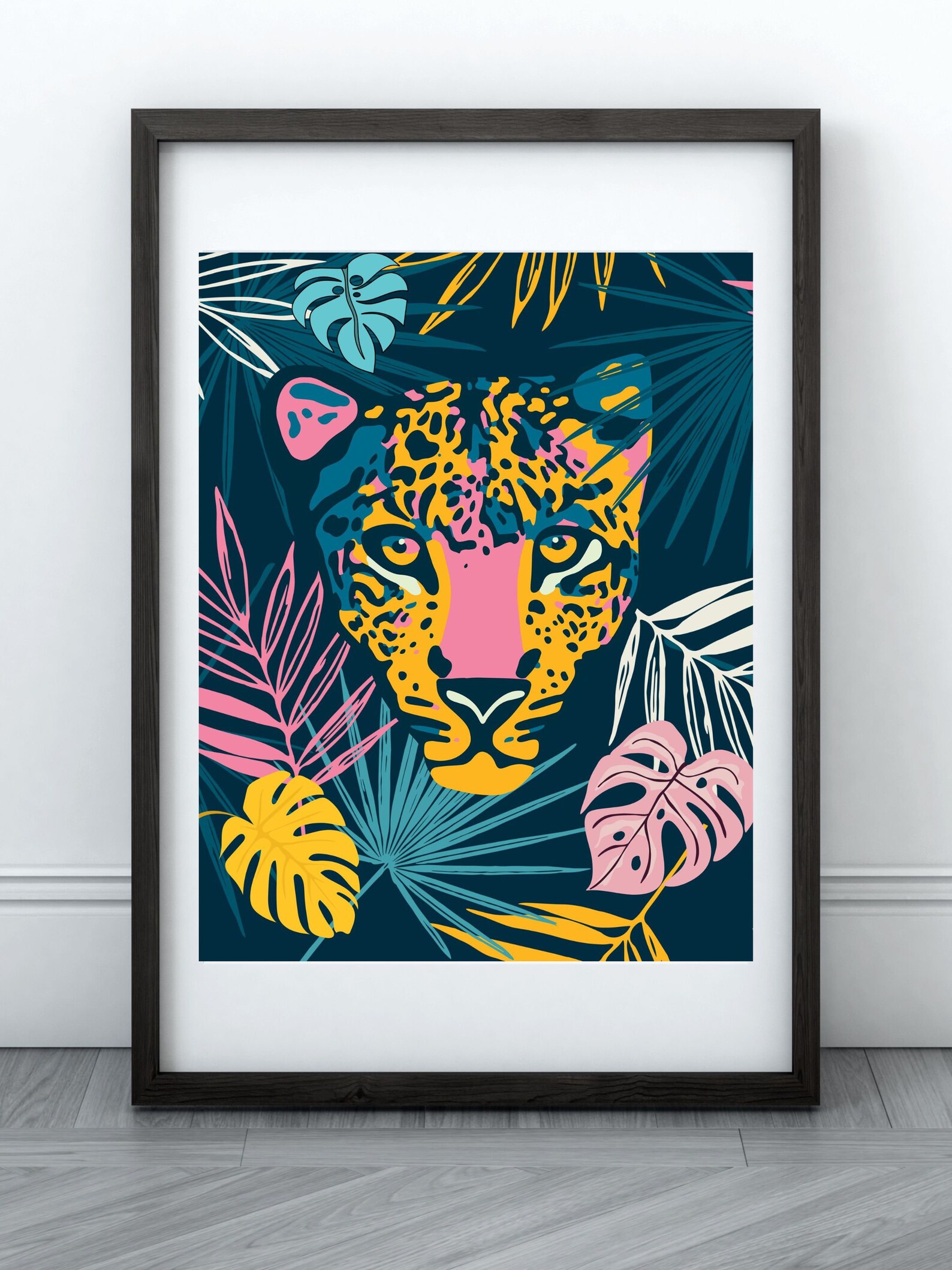 Leopard Wall Art Jungle Tropical Leaves Print Animal Poster Bedroom ...