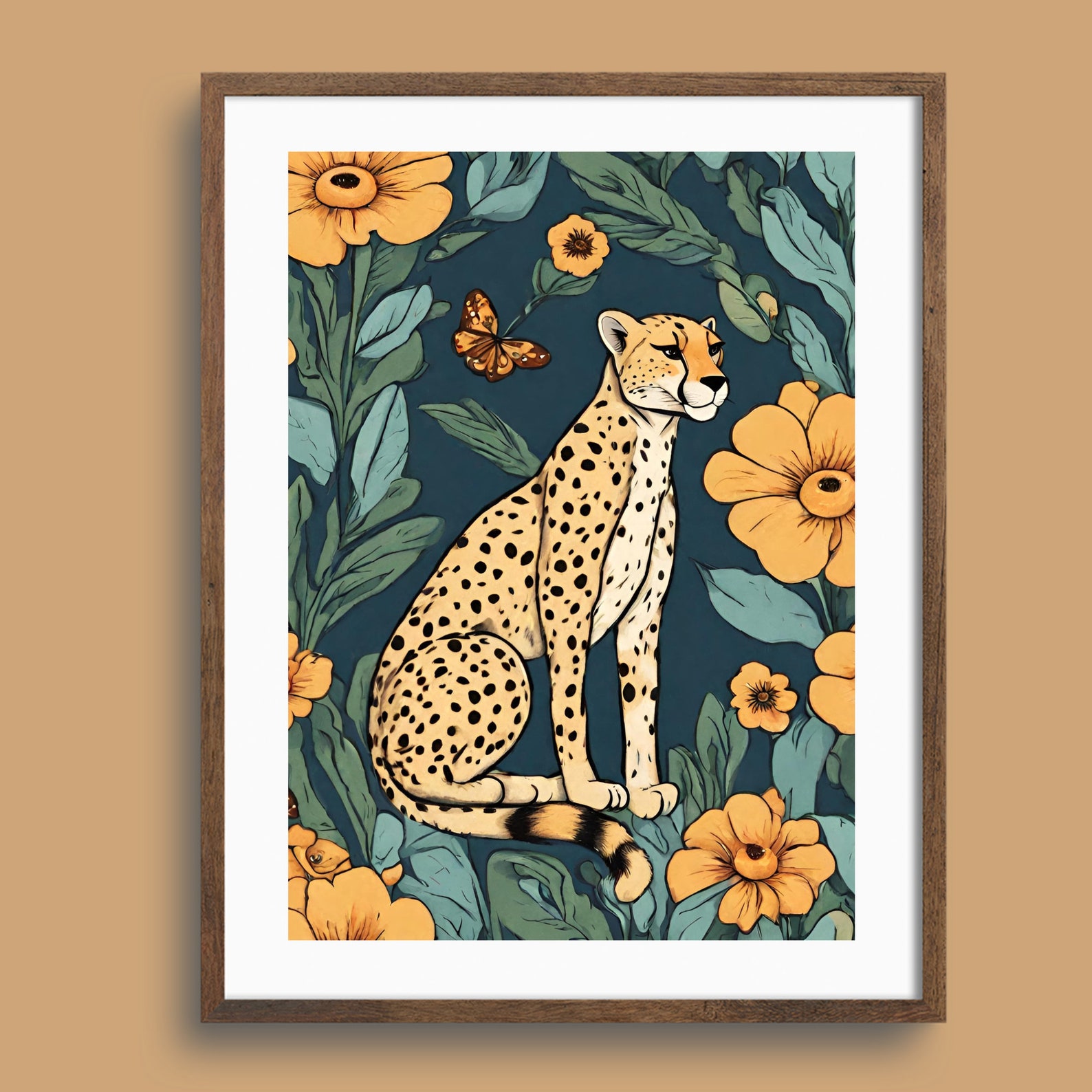 Boho Cheetah Print Floral Jungle Poster Big Cat Wall Art Animal Print ...