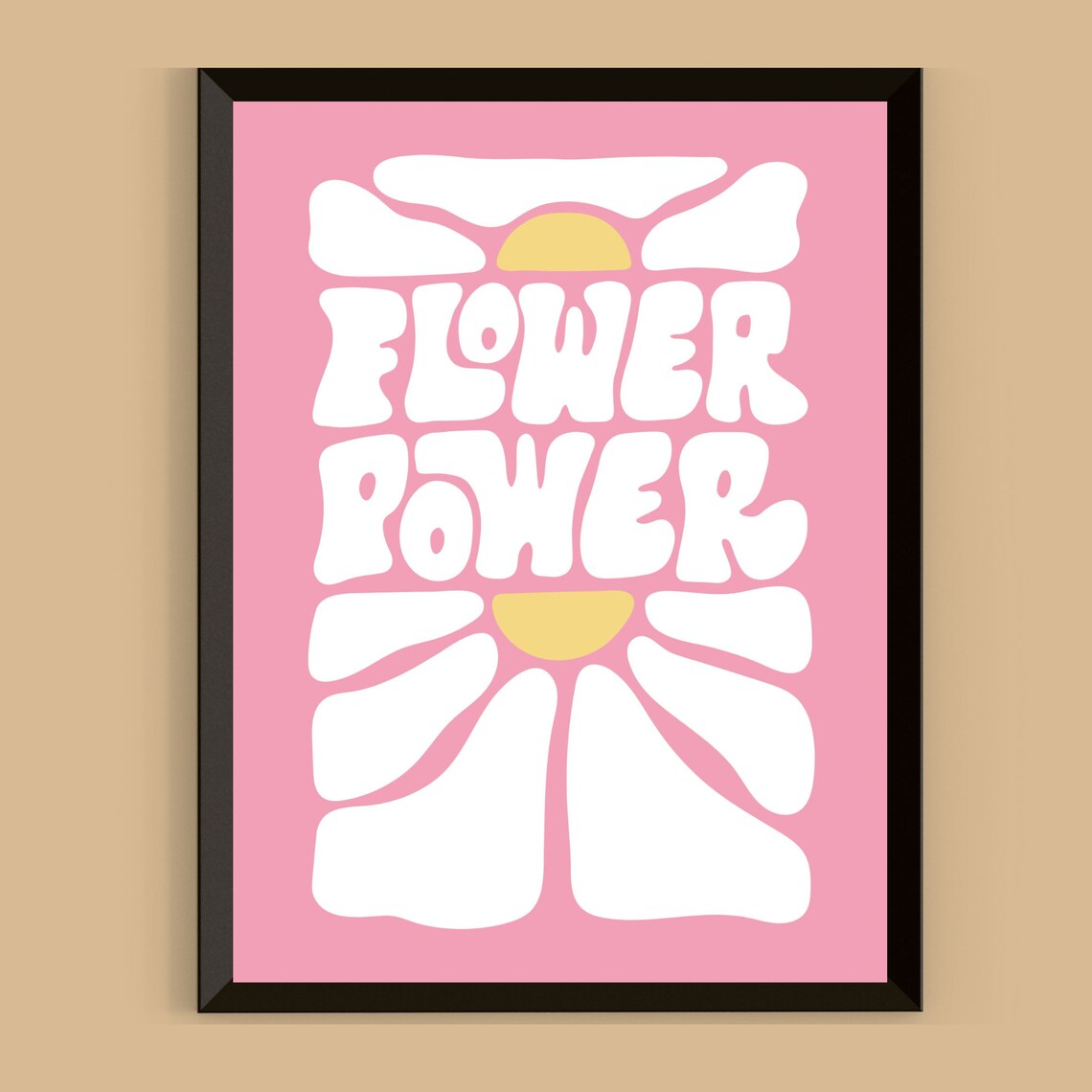 Flower Power Wall Art Pink Retro Poster Groovy Floral Bright Bold ...