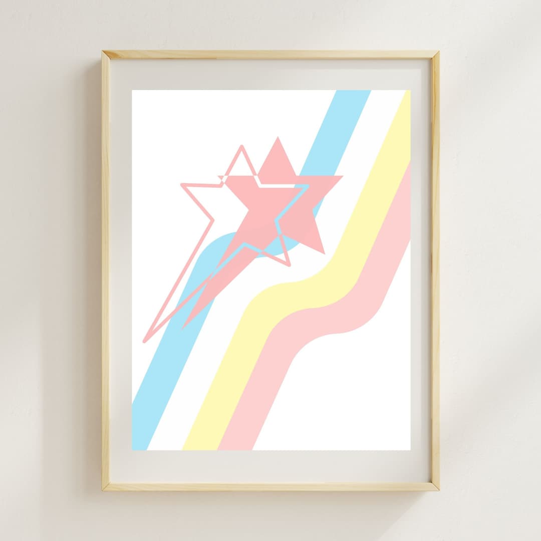 Pastel Star Wall Art, Preppy Room Decor, Lightning Bolt Flash Print ...