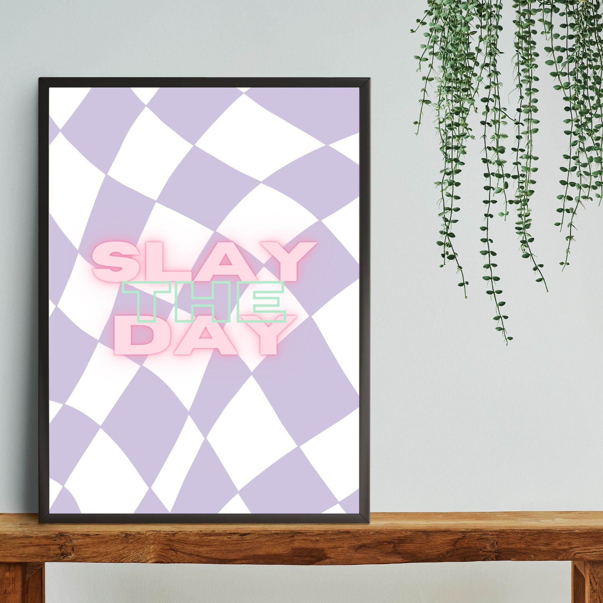 90s Aesthetic Checkerboard Slay the Day Fun Wall Art Girl Power Teen ...