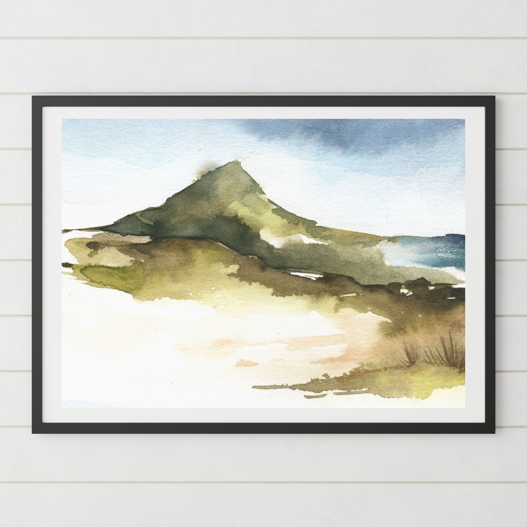 Coastal Watercolor Painting Beachscape Artwork Seascape Soft Blue and ...