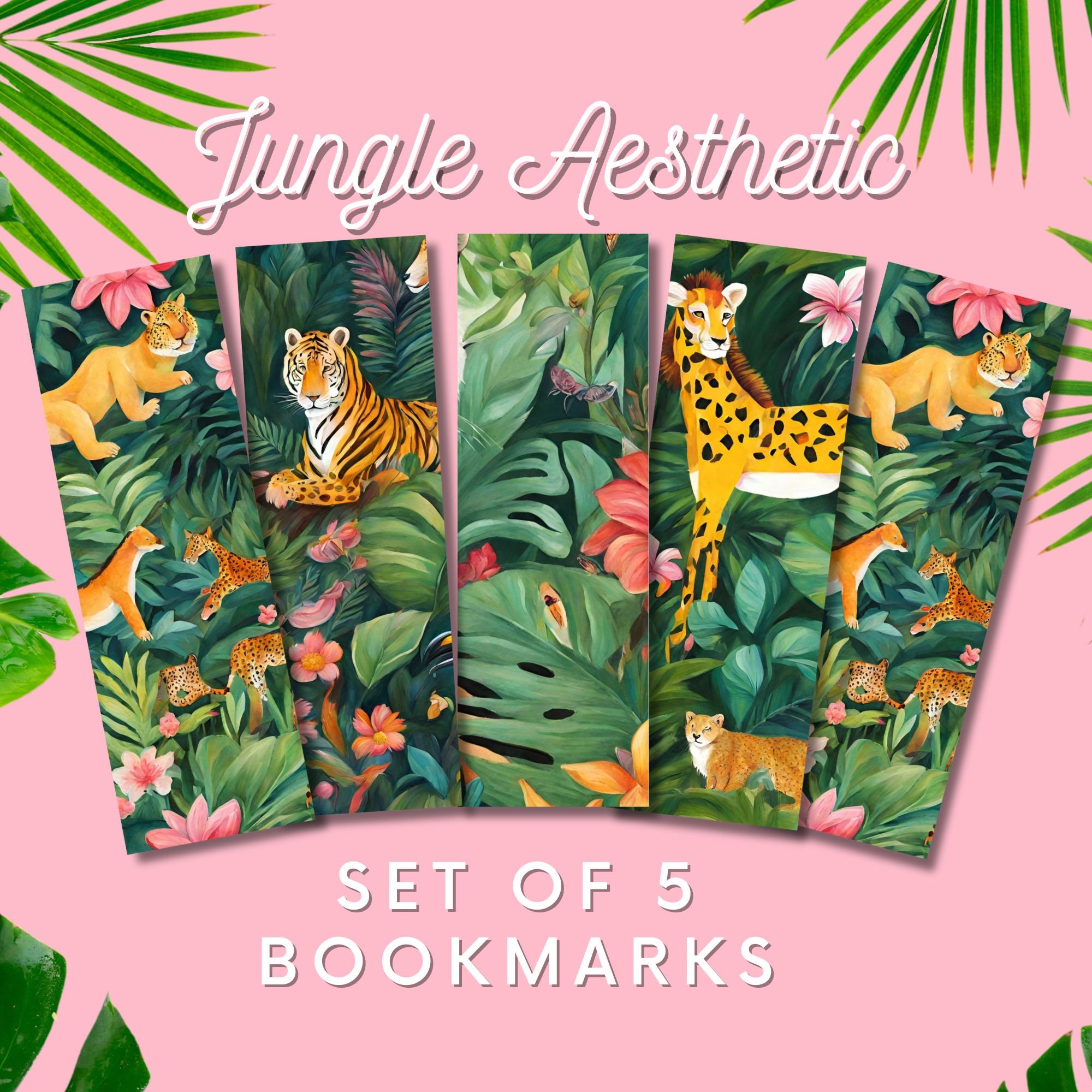 Jungle Bookmarks Printable Set of 5 Digital Safari Animal Bookmarks ...