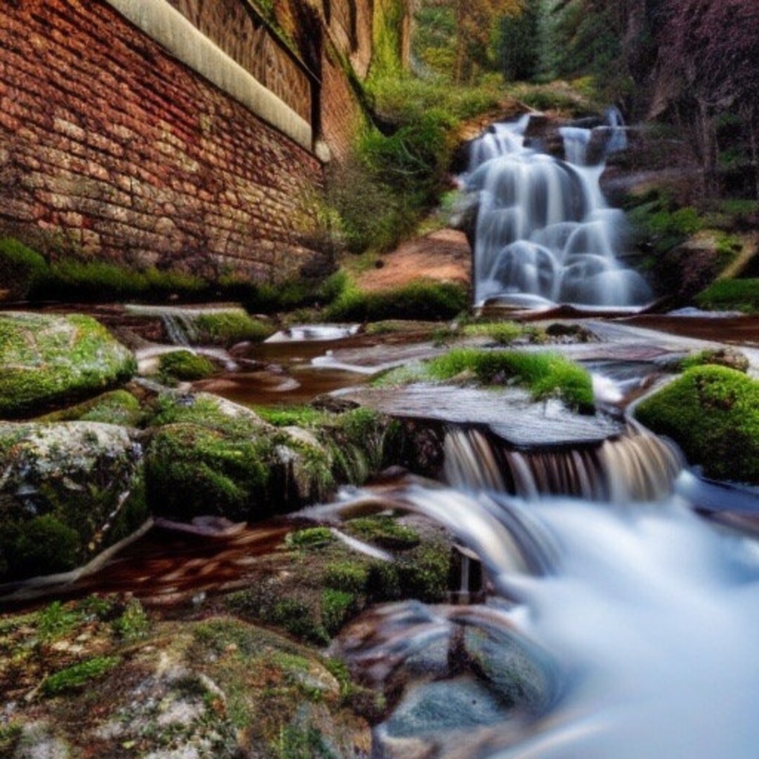 Waterfall in a Park of Moss Stones - Etsy